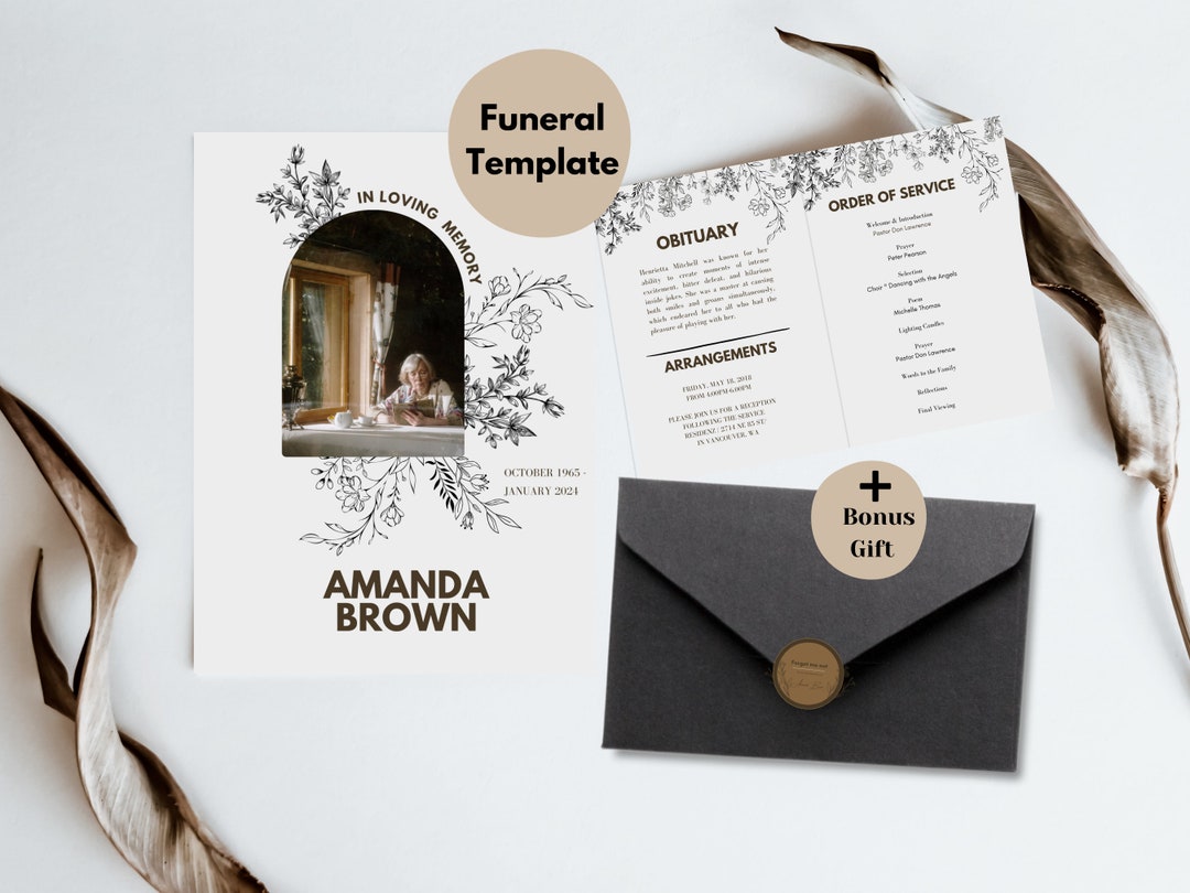 Editable Funeral Program Template Canva Memorial Service Invitation ...