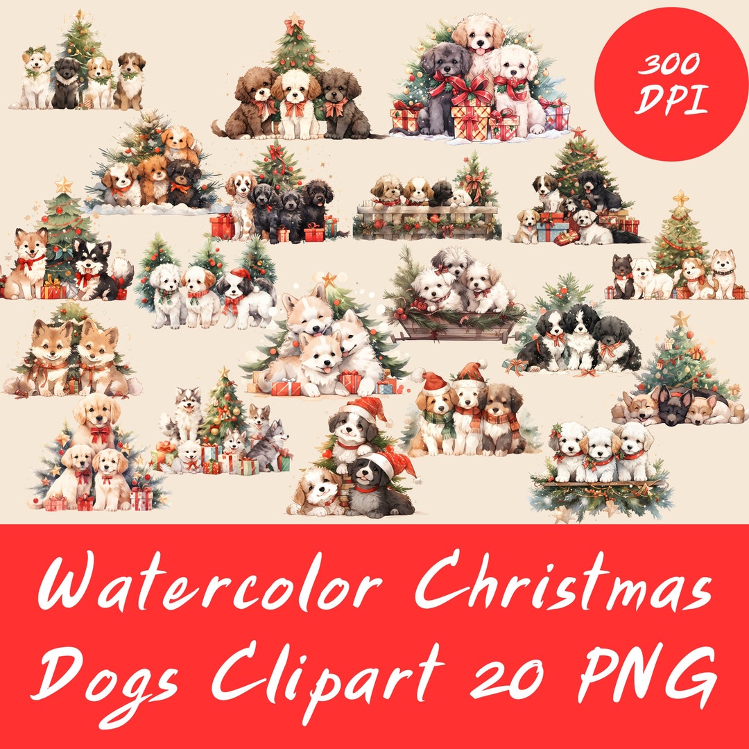 Watercolor Christmas Dogs Clipart, 20 PNG Christmas Clipart, Dog With ...