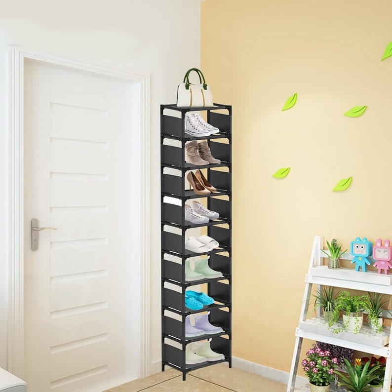 Tall Shoe Rack, Thin Shoe Storage, 10 Pairs Shoe Organizer, Shoe Store ...