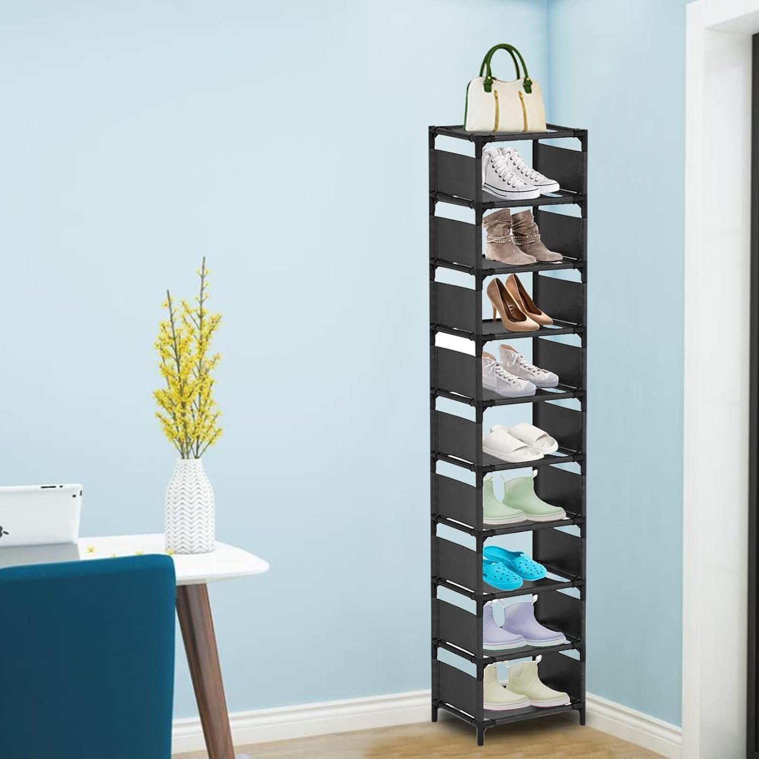Tall Shoe Rack, Thin Shoe Storage, 10 Pairs Shoe Organizer, Shoe Store ...