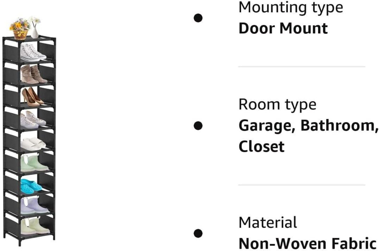 Tall Shoe Rack, Thin Shoe Storage, 10 Pairs Shoe Organizer, Shoe Store ...