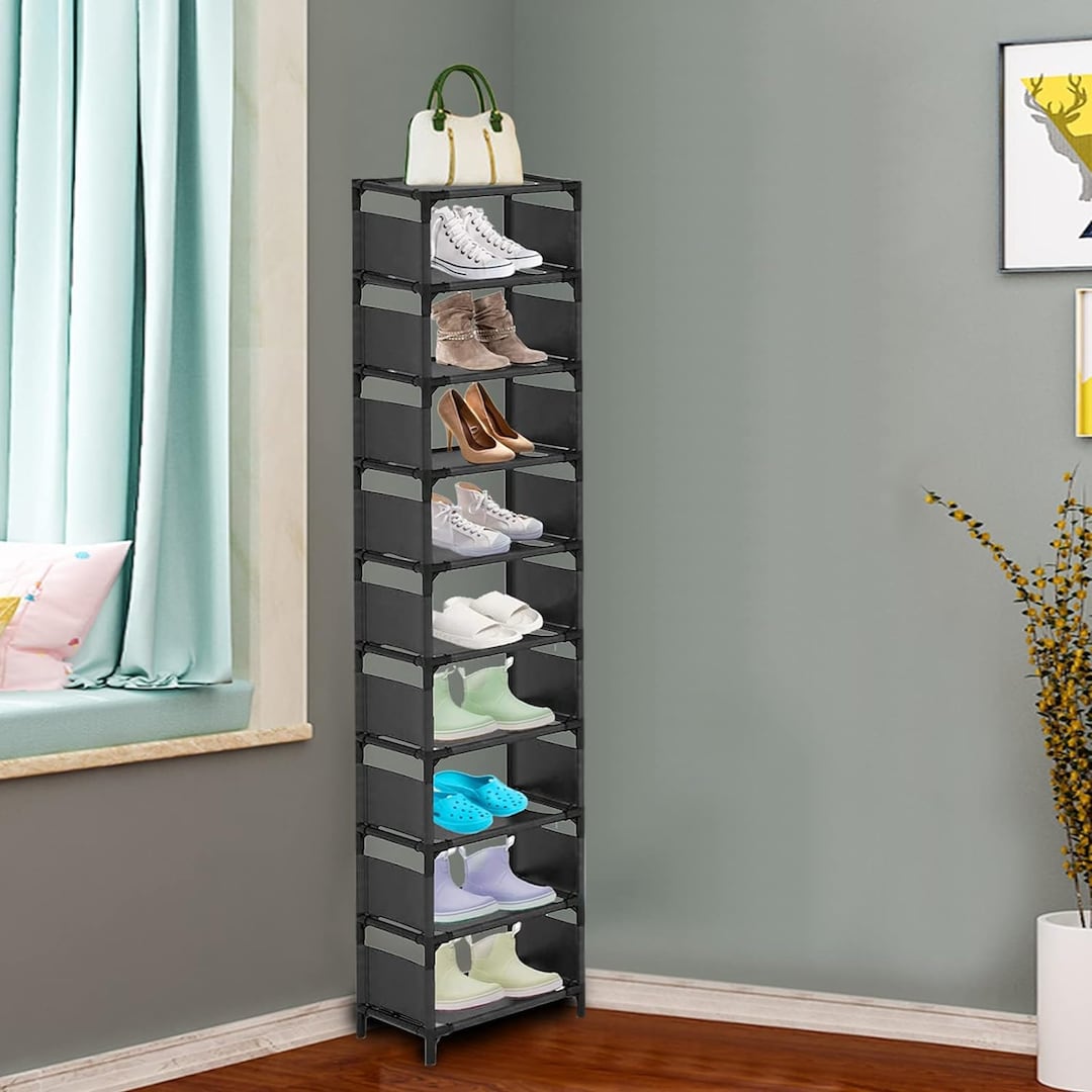 Tall Shoe Rack, Thin Shoe Storage, 10 Pairs Shoe Organizer, Shoe Store ...
