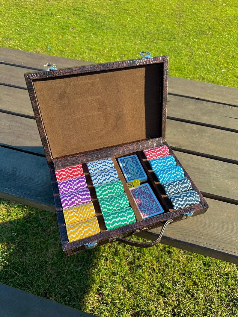 Poker Set With Luxury Metal Chips, Elegant Leather Bag, Professional ...