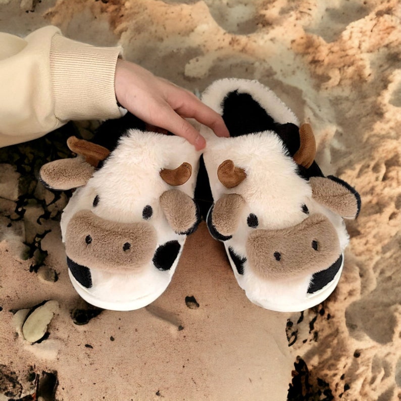 Cozy Fluffy Cow Slippers Cute Moo Indoor Slippers Adorable - Etsy Australia