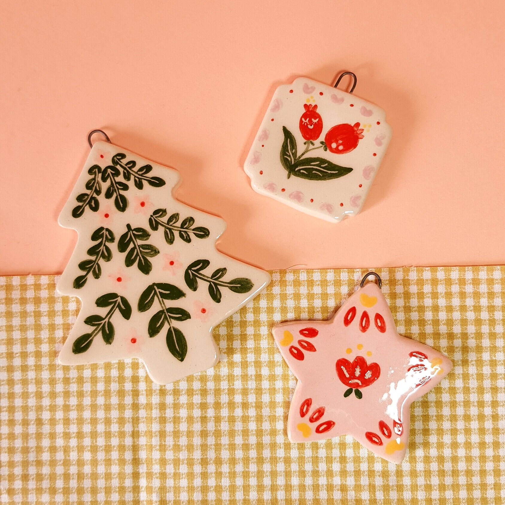 Cute Ceramic Christmas Ornament Set - Etsy