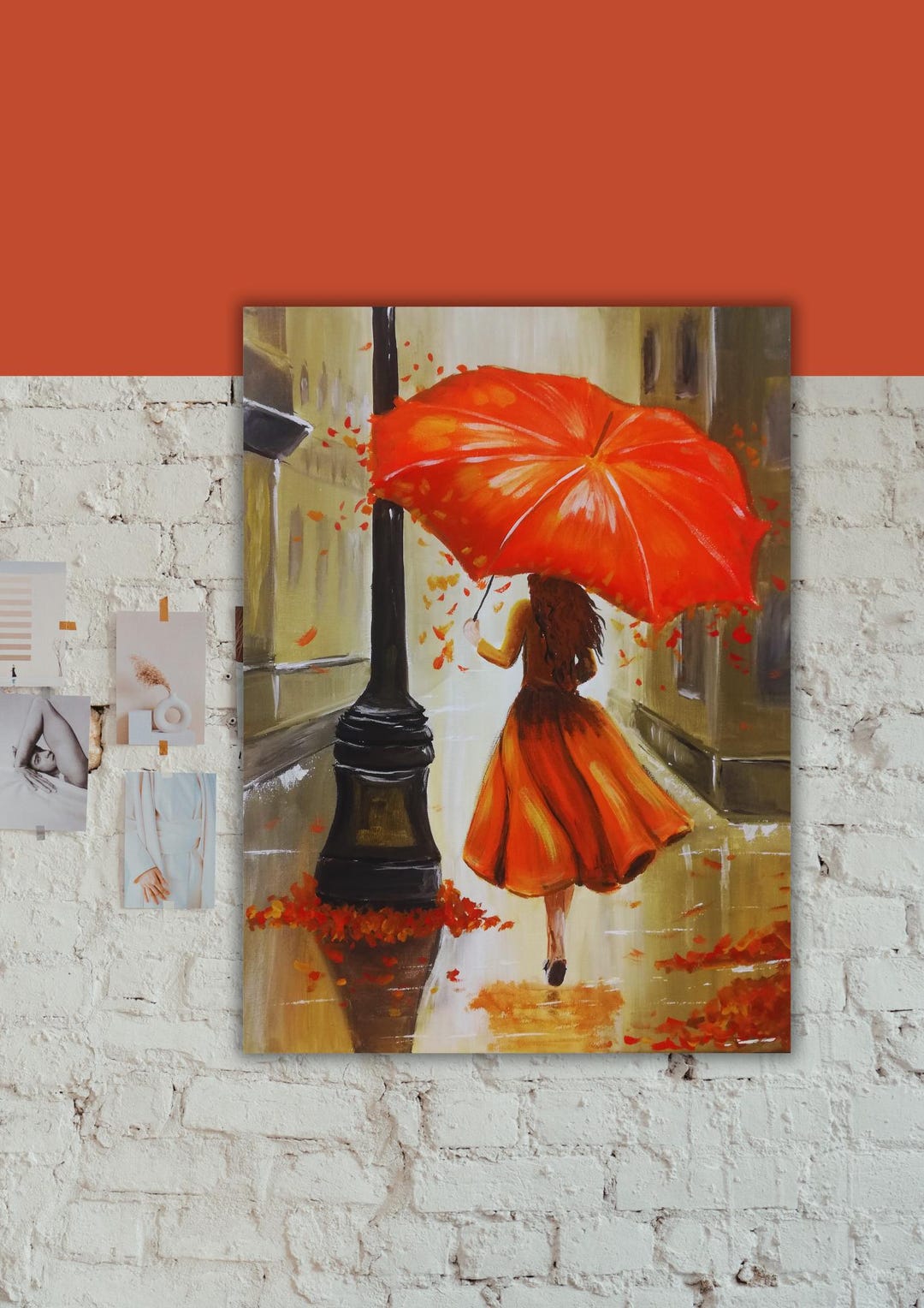 Autumn Rain Shower Lady in the Rain With Umbrella Original Acrylic ...