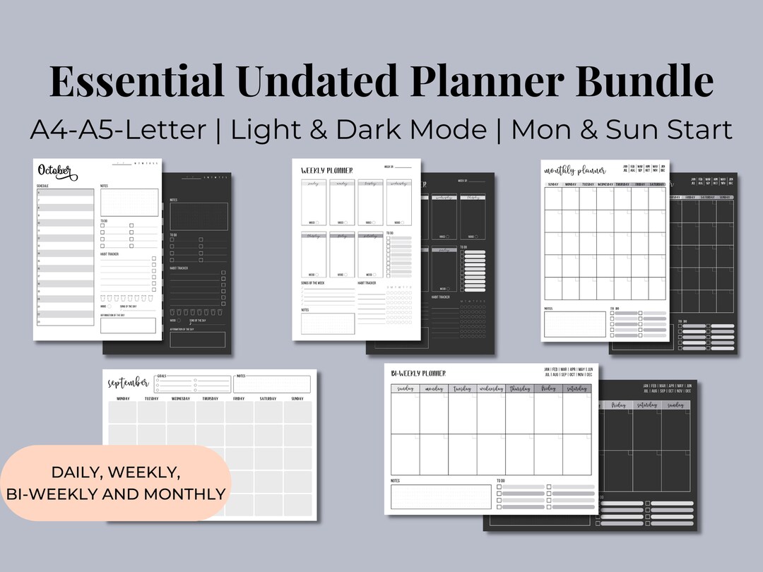 Essential Undated Printable Planner Bundle gray Printable - Etsy