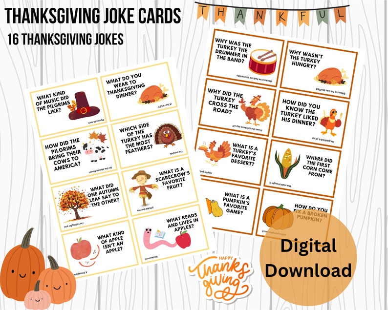 Fall and Thanksgiving Joke Cards, Kids Joke Cards, Lunchbox Joke Cards ...