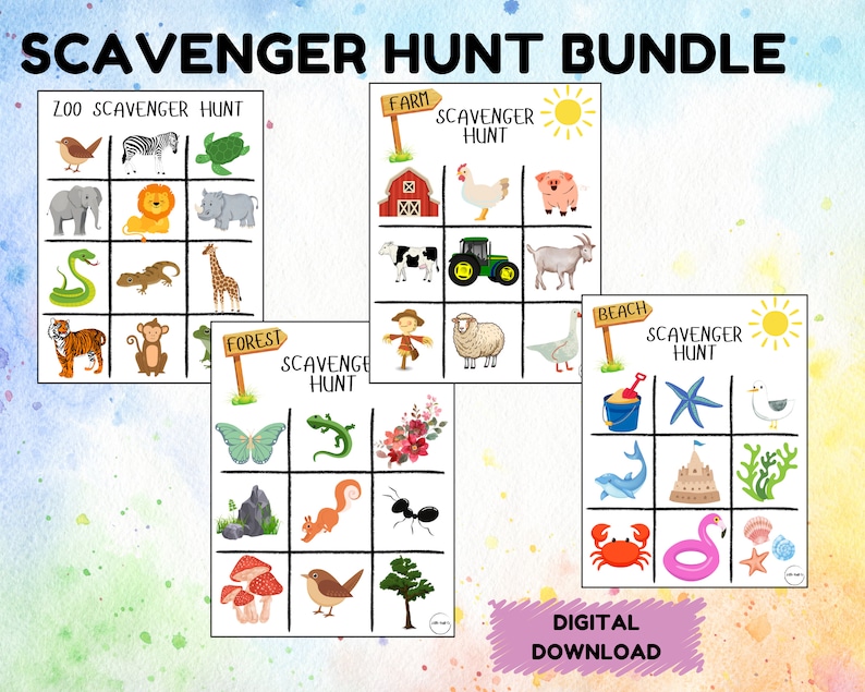 Scavenger Hunt Bundle; Beach Scavenger Hunt, Farm Scavenger Hunt ...