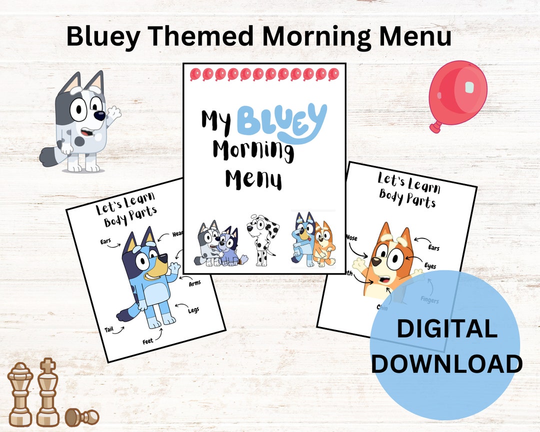 Bluey Themed Morning Menu, Morning Menu, Kindergarten Morning Menu ...