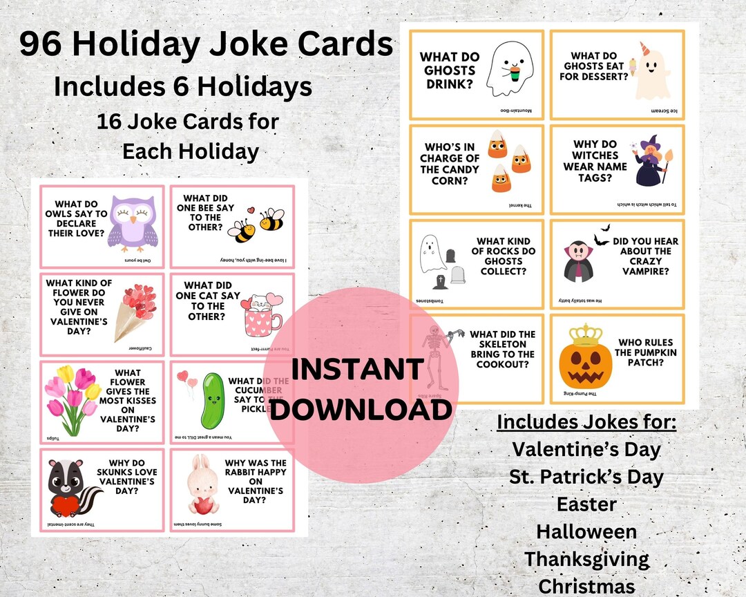 Holiday Joke Card Bundle, Kids Joke Cards, Lunchbox Joke Cards ...