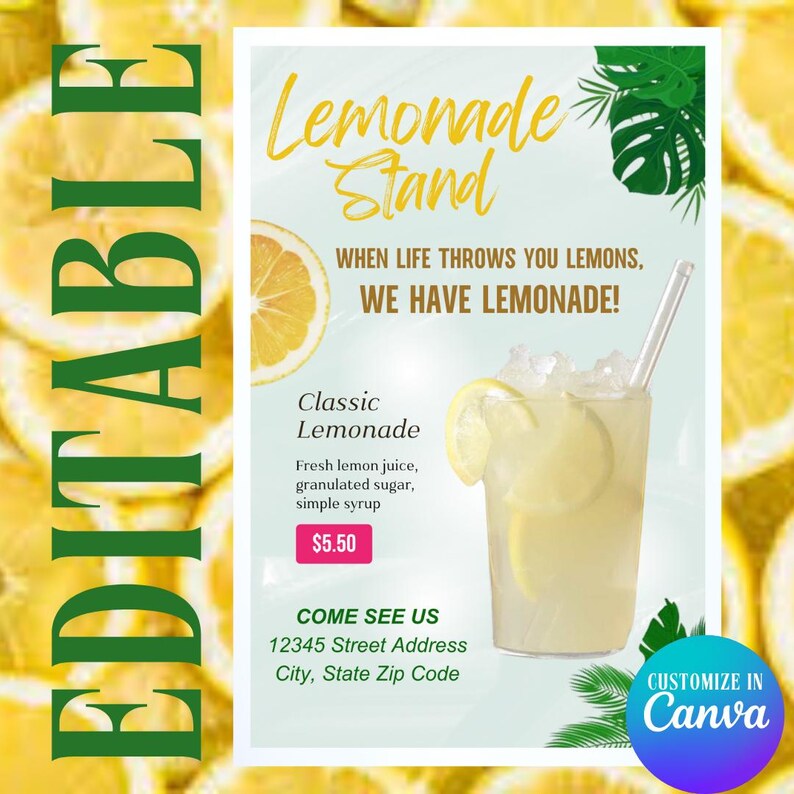 Lemonade Stand Flyer Template Editable Flyer Printable Flyer or Use ...