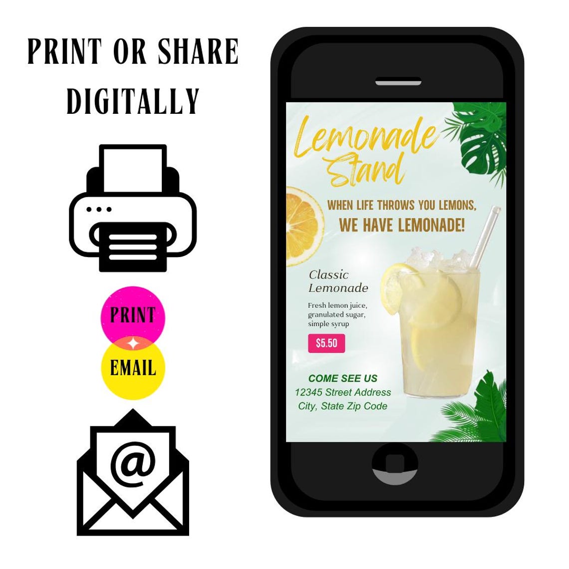 Lemonade Stand Flyer Template Editable Flyer Printable Flyer or Use ...