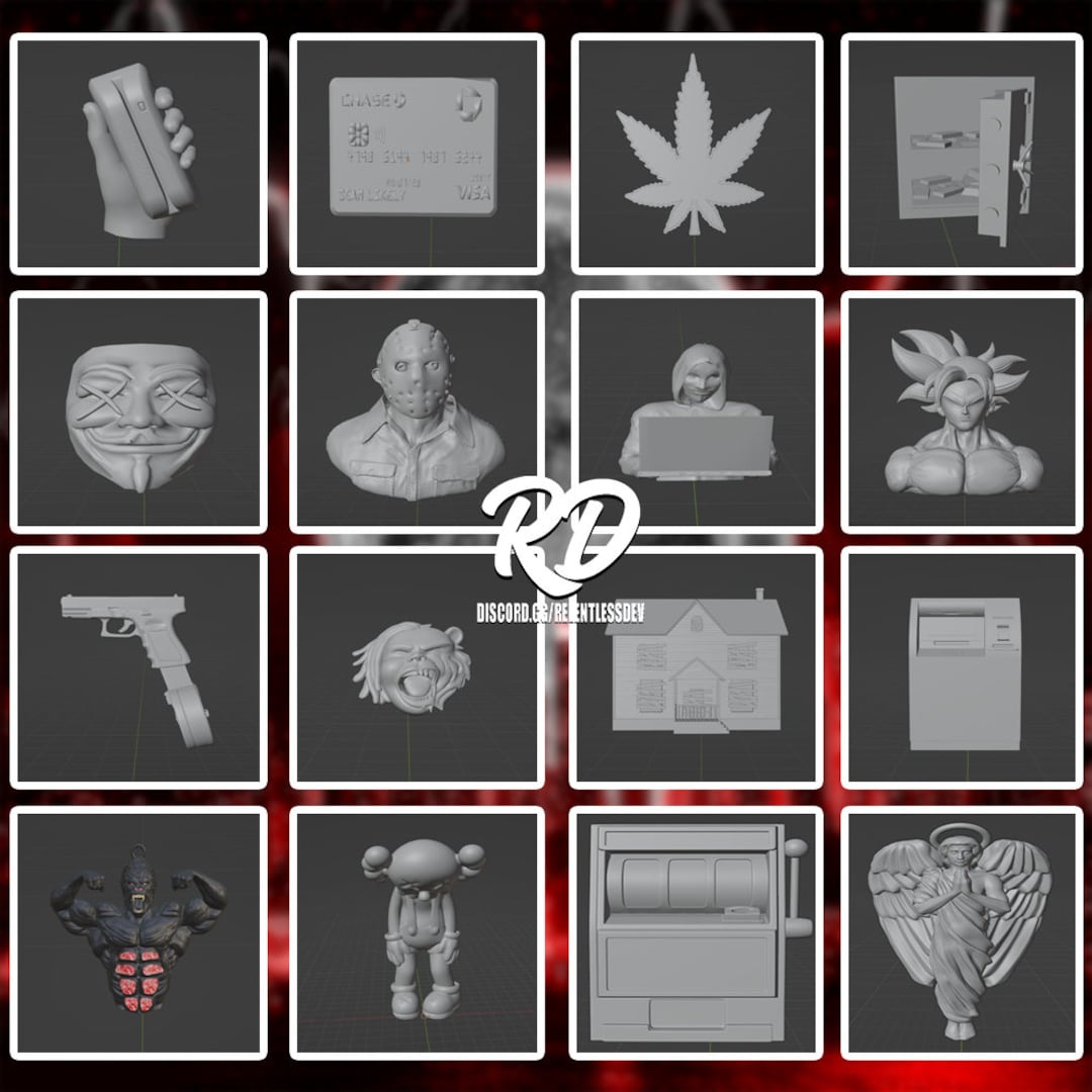 16 Pack Rare Chain Model Pendants Fivem Grand Theft Auto 5 Low Poly ...