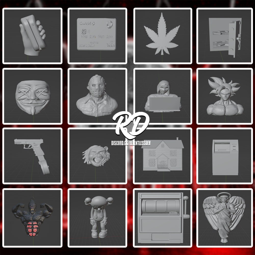 16 Pack Rare Chain Model Pendants Fivem Grand Theft Auto 5 Low Poly ...