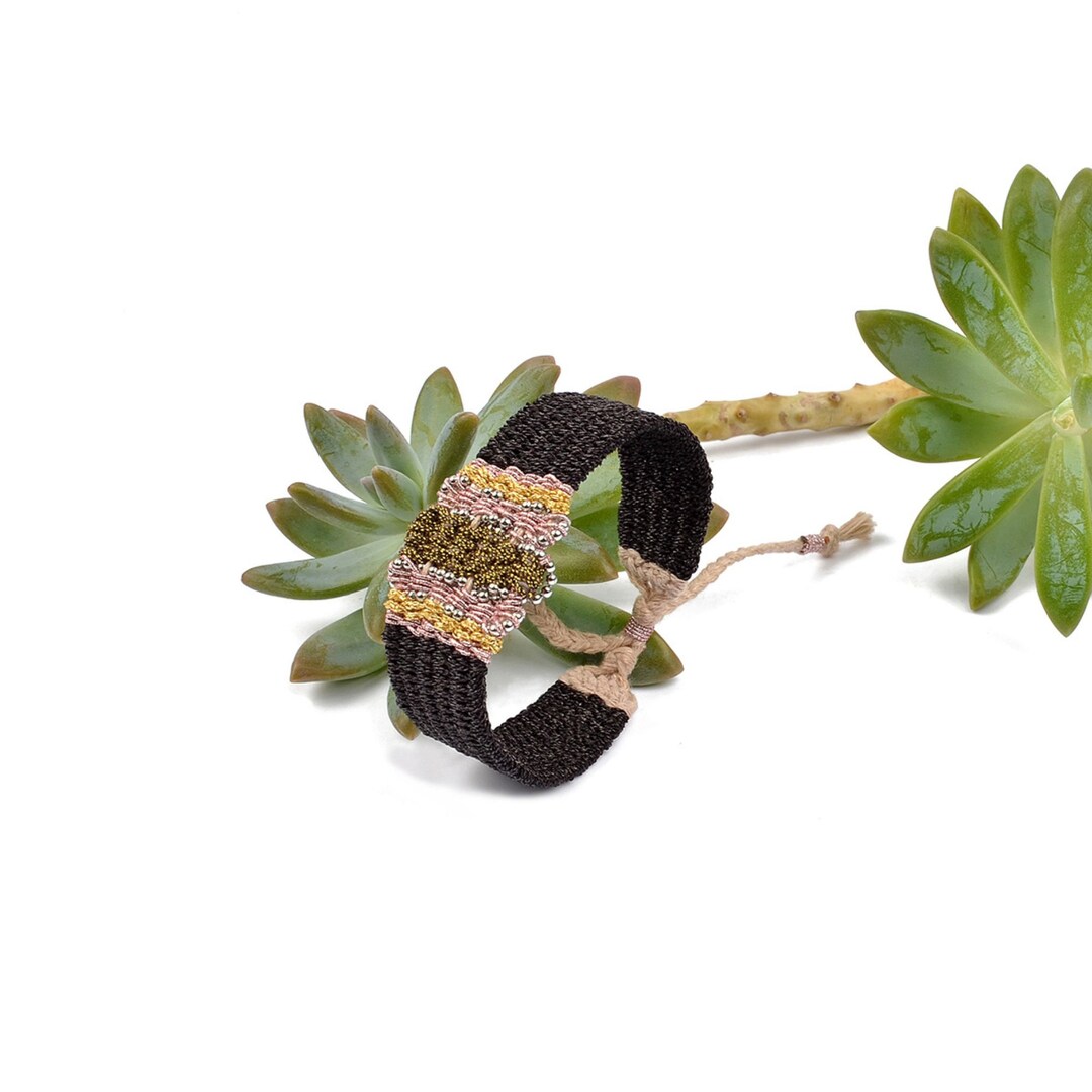 Handwoven Textile Bracelet, Loom Woven Fiber Jewelry, Textile Art ...
