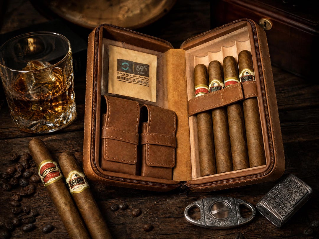 Cigar Case Personalized Leather Custom Engraved Travel Humidor Gift Set ...
