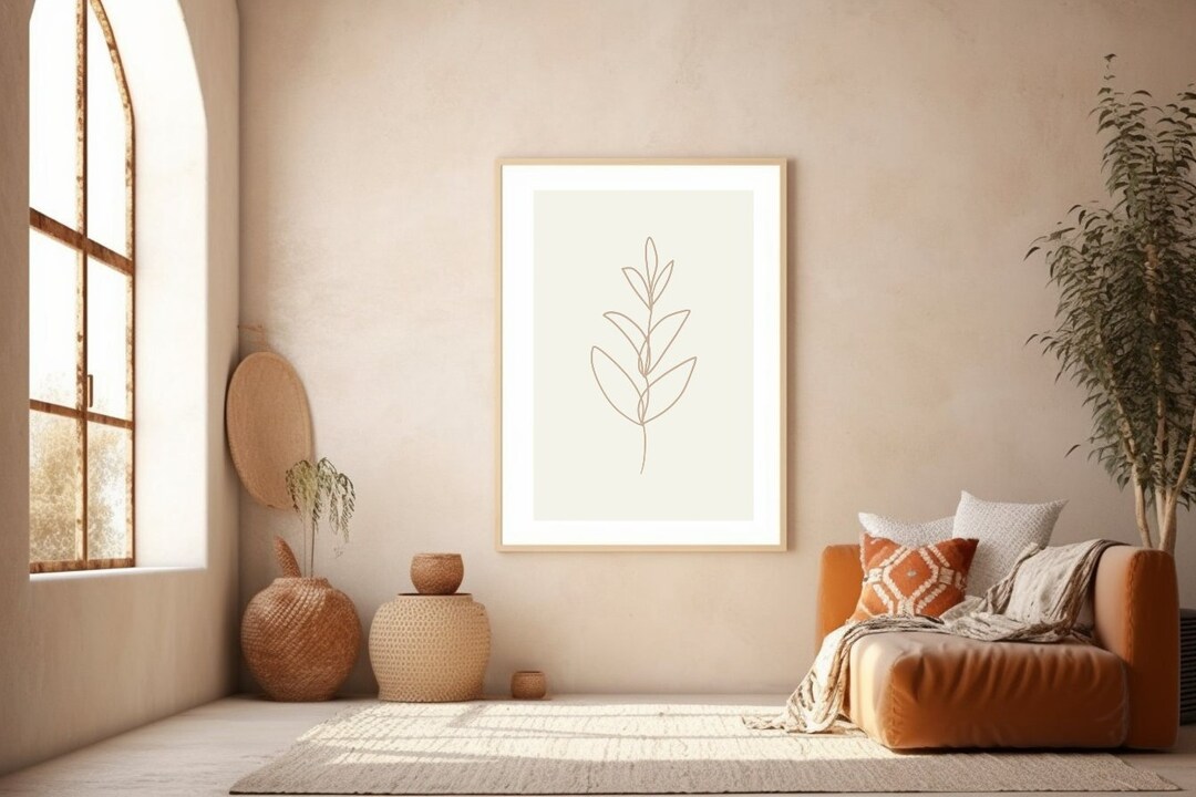 Neutral Abstract Fine Line Leaf Print, Boho Wall Art, Minimalist Decor ...
