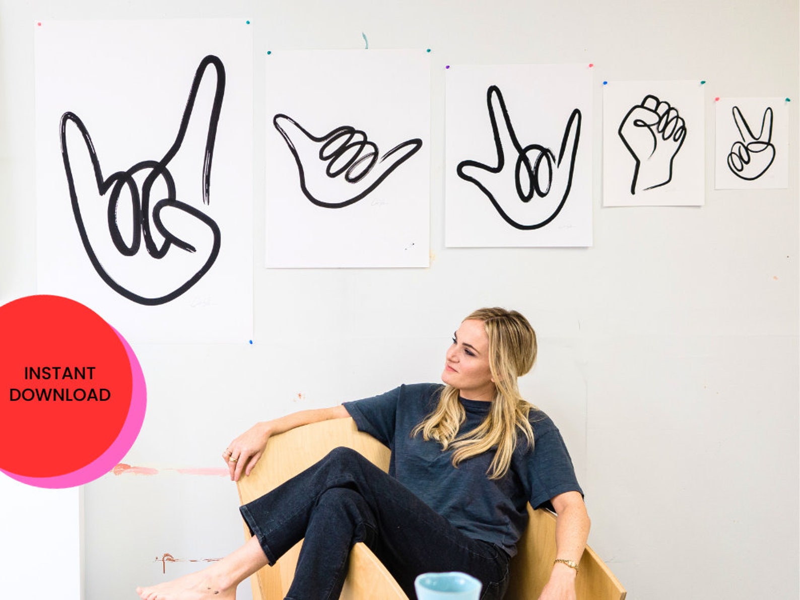 ASL Love Hand Sign Digital Print Black and White Wall Art Boho Nursery ...