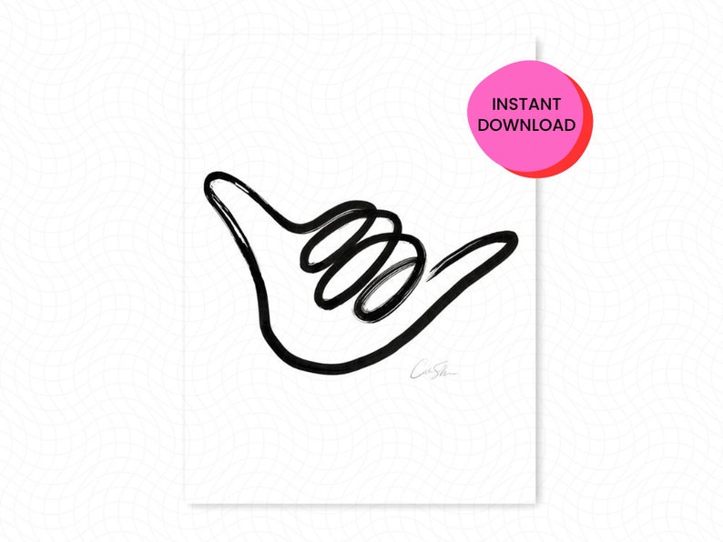 Hawaiian Shaka Hand Gesture Digital Print Minimal Aloha Hand Sign Wall ...