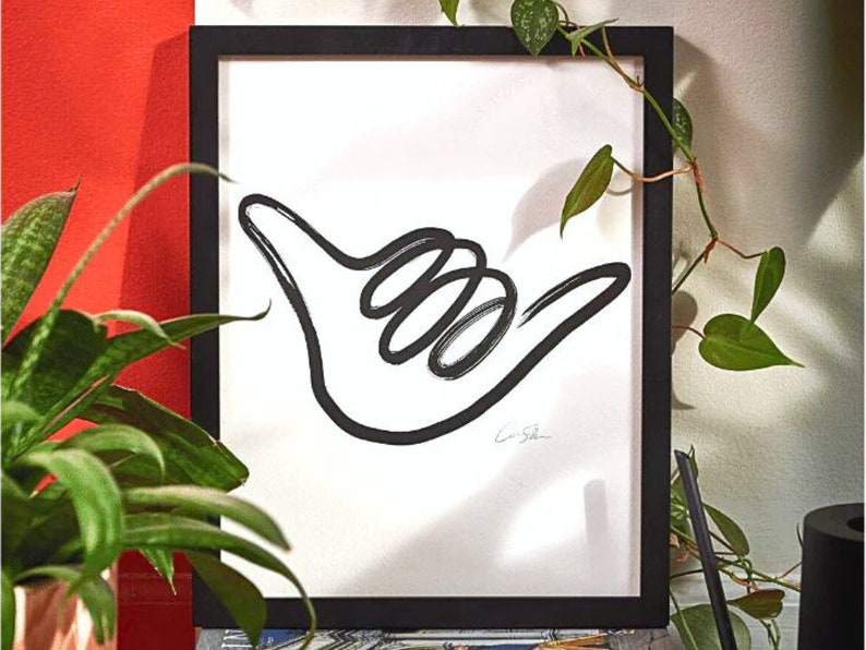 Hawaiian Shaka Hand Gesture Digital Print Minimal Aloha Hand Sign Wall ...