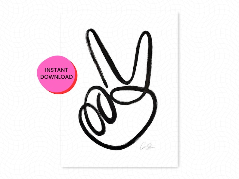 Peace Sign Print Minimal Black and White Digital Peace Hand Sign Wall Art Neutral Nursery Black ...