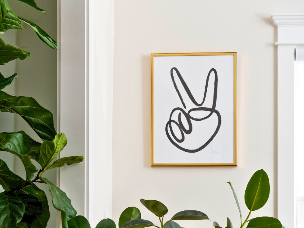 Digital Print Peace Sign Minimal Black and White Wall Art Neutral ...