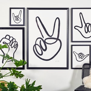 ASL Love Hand Sign Digital Print Black and White Wall Art Boho Nursery ...