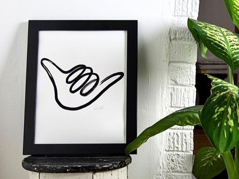 Hawaiian Shaka Hand Gesture Digital Print Minimal Aloha Hand Sign Wall ...