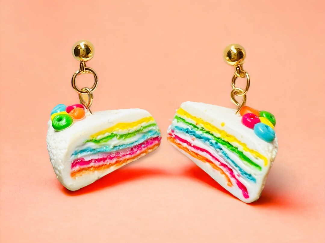 Rainbow Cake Earrings, Statement Unique Earrings, Miniature Food ...
