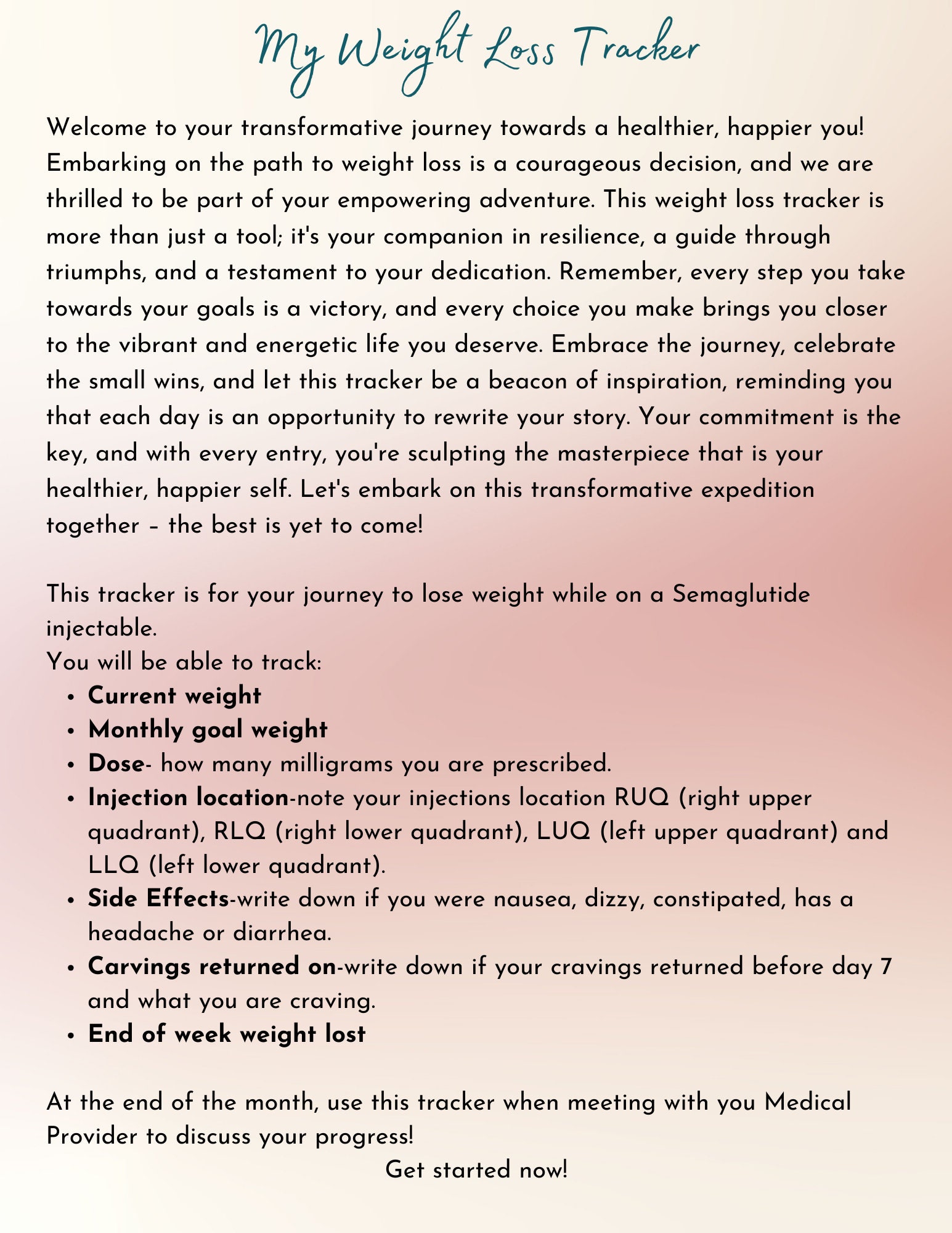 Weight Loss Tracker for Semaglutide-ozempic and Wegovy - Etsy