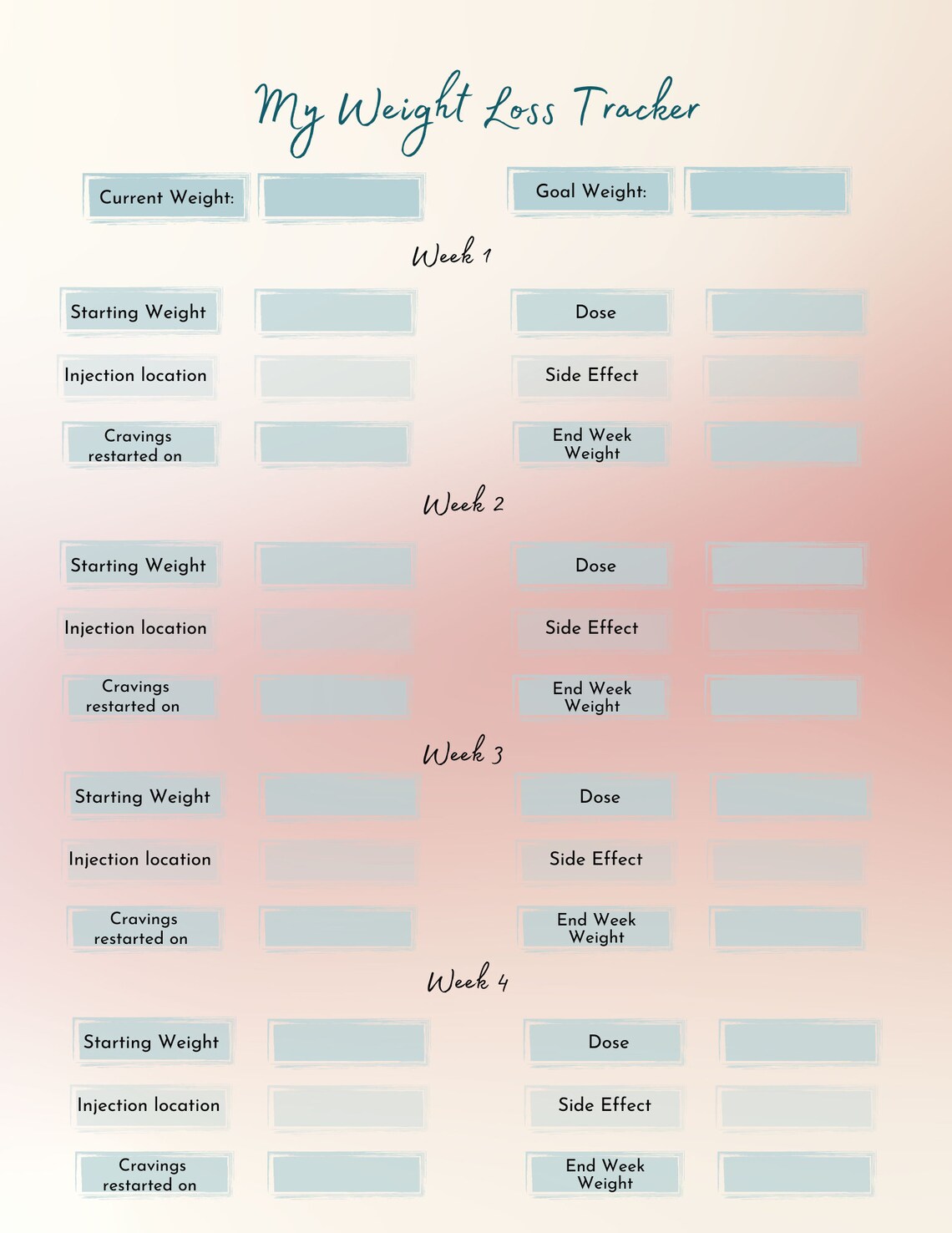 Weight Loss Tracker for Semaglutide-ozempic and Wegovy - Etsy