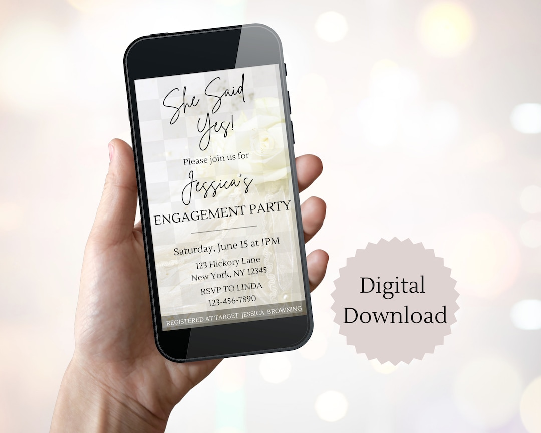Digital Engagement Party Invitation Template, Engagement Invitation ...