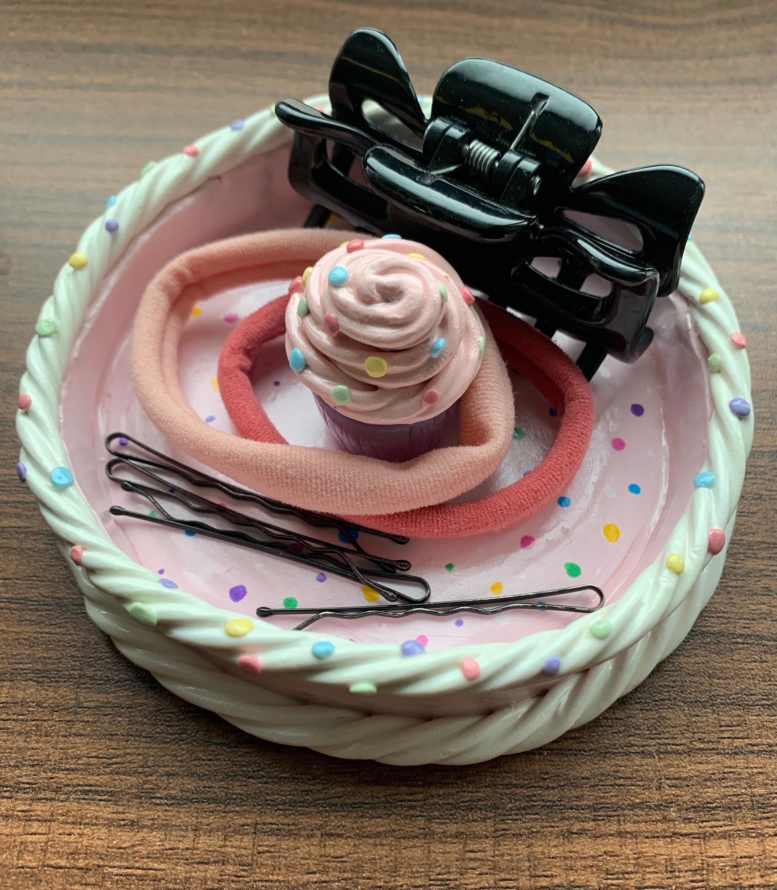 Cute Sprinkles Cupcake Sweets Clay Trinket Dish, Jewelry Holder, Ring ...