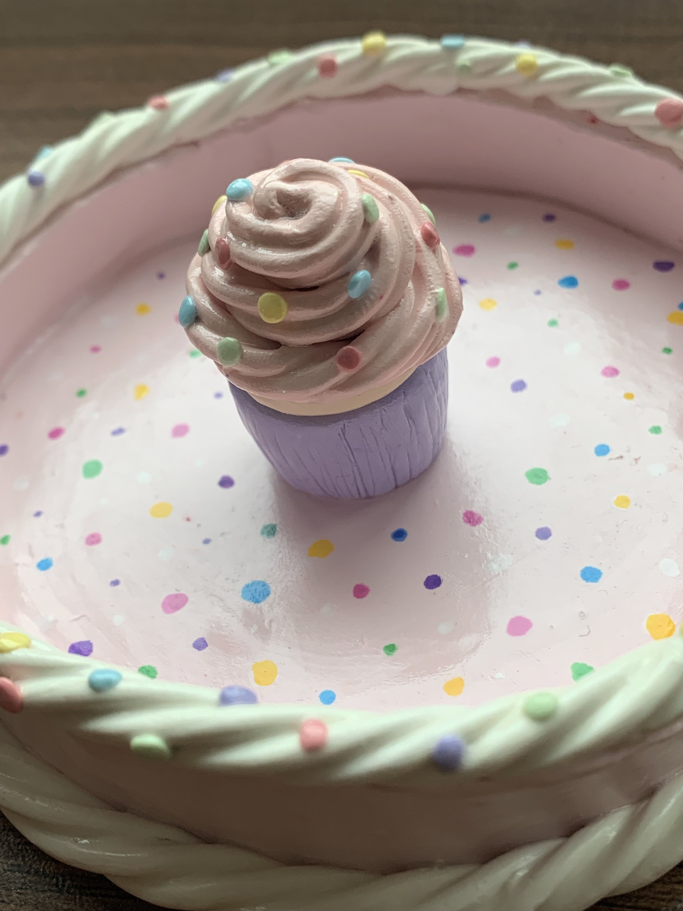 Cute Sprinkles Cupcake Sweets Clay Trinket Dish, Jewelry Holder, Ring ...