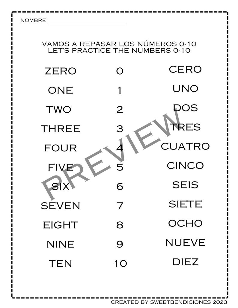 Spanish/english Los Números/the Numbers Practice Packet - Etsy Australia