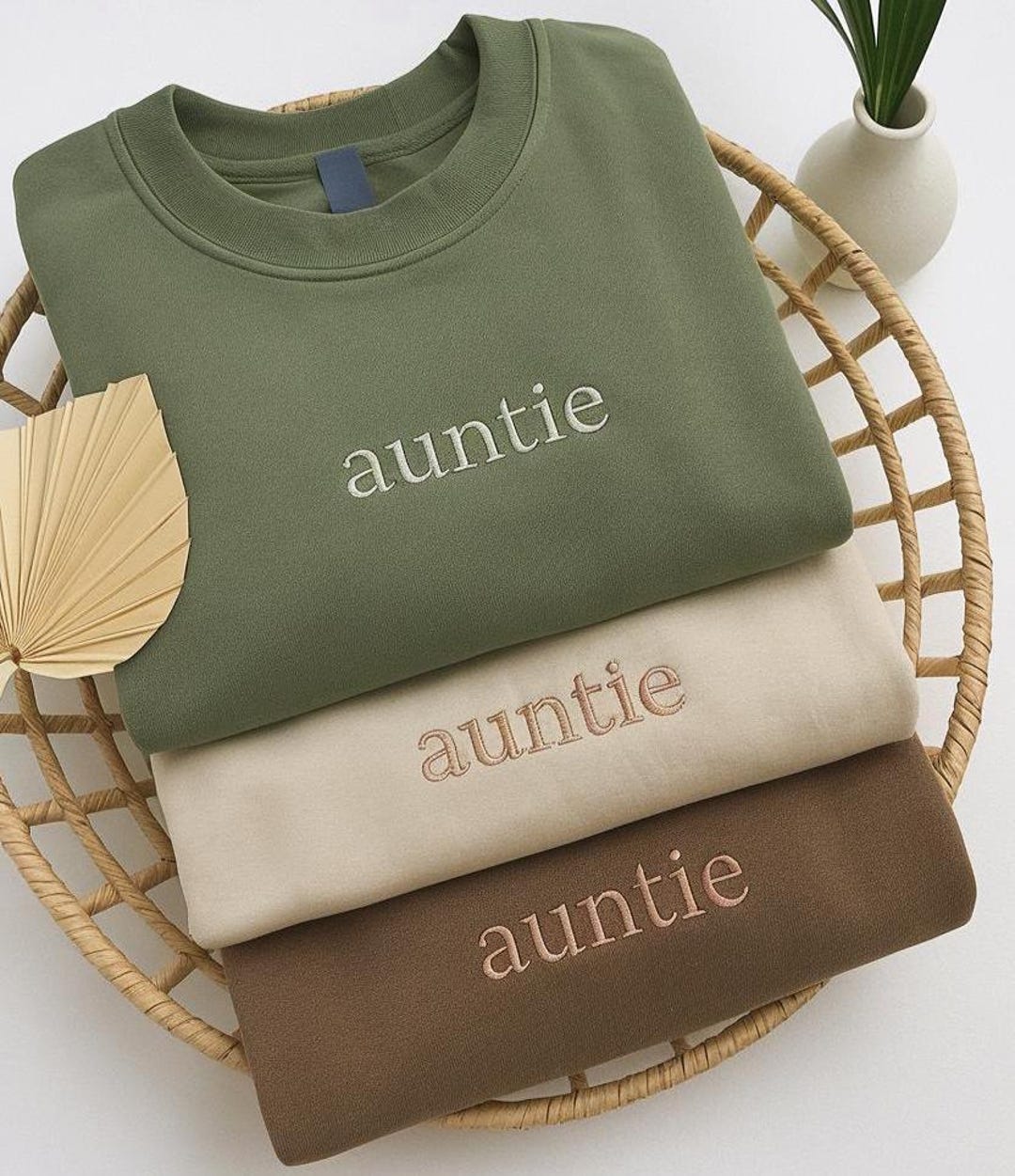 Custom Auntie Embroidered Sweatshirt With Names on Sleeve, Personalized ...