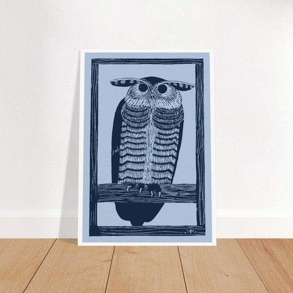 Woodblock Owl Print - Etsy