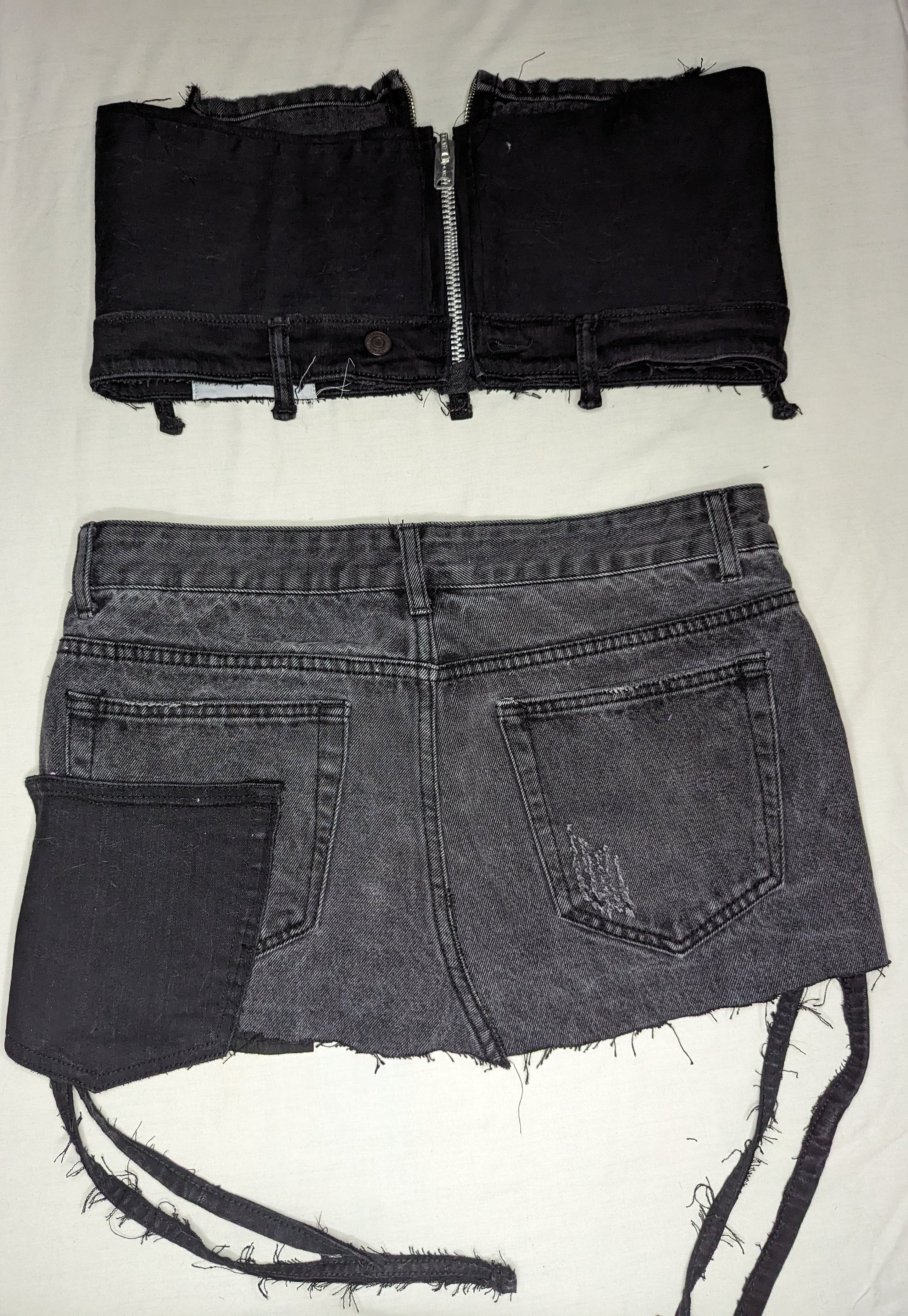 Two-toned Denim Set With Skirt and Bando Top - Etsy