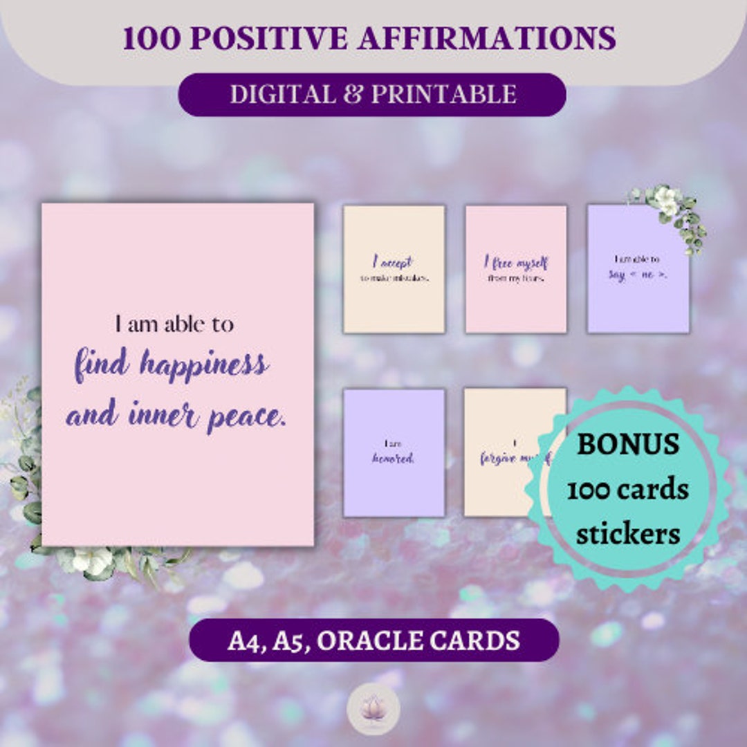 Affirmation Cards Printable Set Self Love Club SVG and Witchy Planner ...