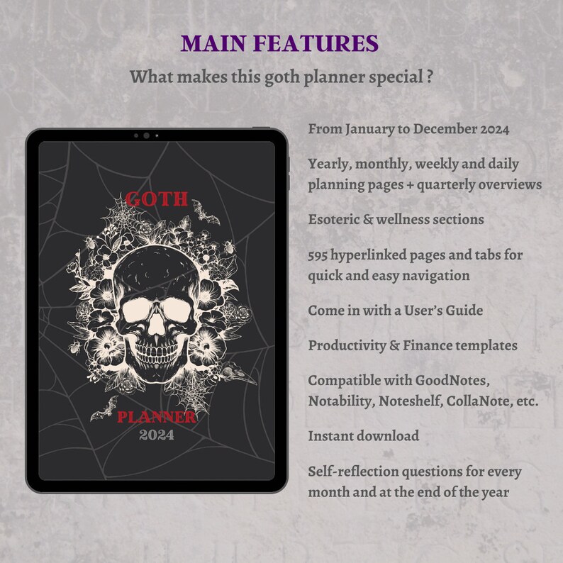 Goth Planner 2024 Witchy Planner Tarot Journal Good Notes Planner ...