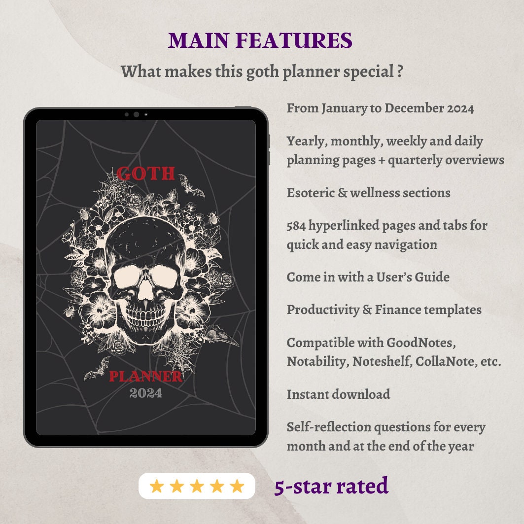 Goth Planner 2024 Witchy Planner Tarot Journal Good Notes Planner ...
