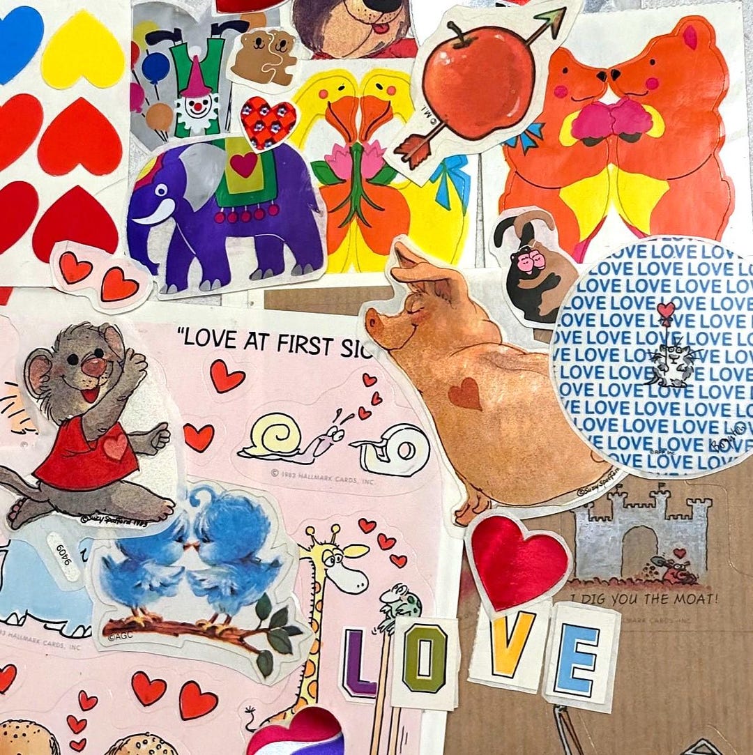 1980's Vintage Collection of "love" Stickers. 2 Sheets/45 Individual ...