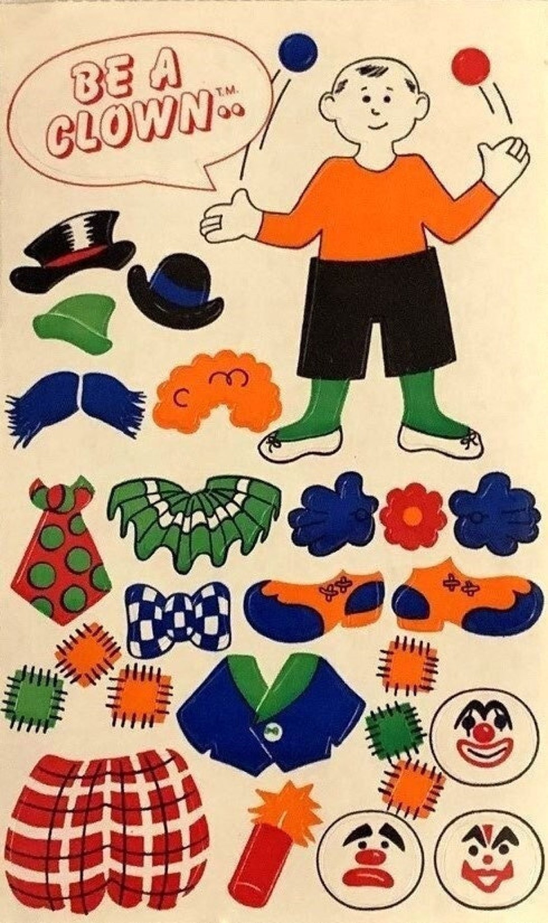 RARE Vintage Sandylion Sticker Designs : be a Clown.. 100% Complete - Etsy