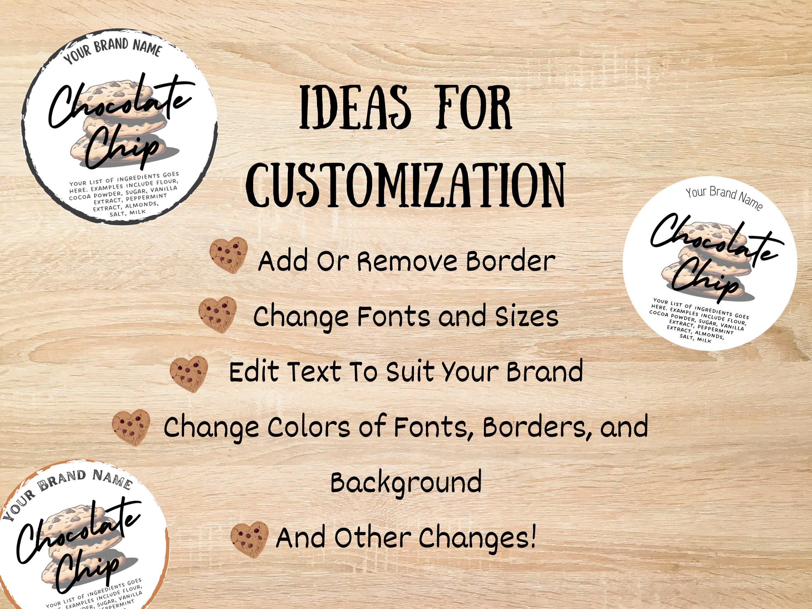 Chocolate Chip Cookie Label Template, Bakery Baked Goods Food Label ...