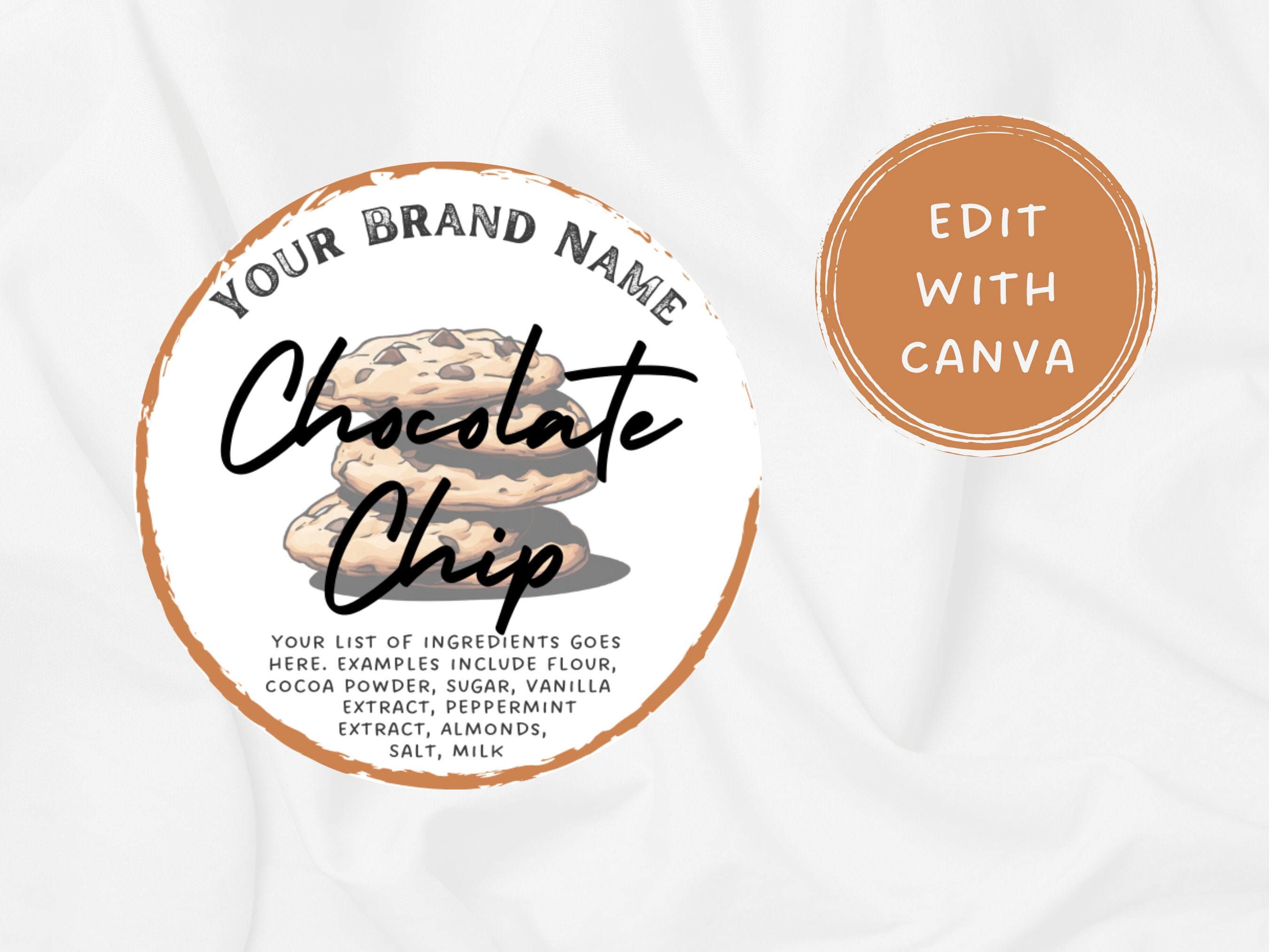 Chocolate Chip Cookie Label Template, Bakery Baked Goods Food Label ...