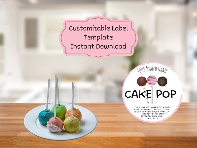 Cake Pops Label Template, Cake Balls Baked Goods Food Label, Small ...