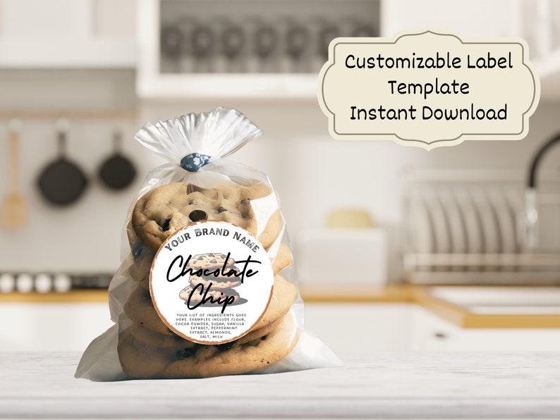 Chocolate Chip Cookie Label Template, Bakery Baked Goods Food Label ...