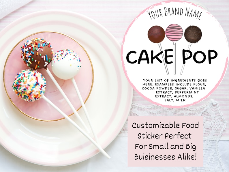 Cake Pops Label Template, Cake Balls Baked Goods Food Label, Small ...