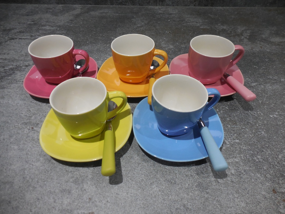 Retro Coffee Set 5 Boldly Coloured Coffee Espresso Cups and Saucers ...